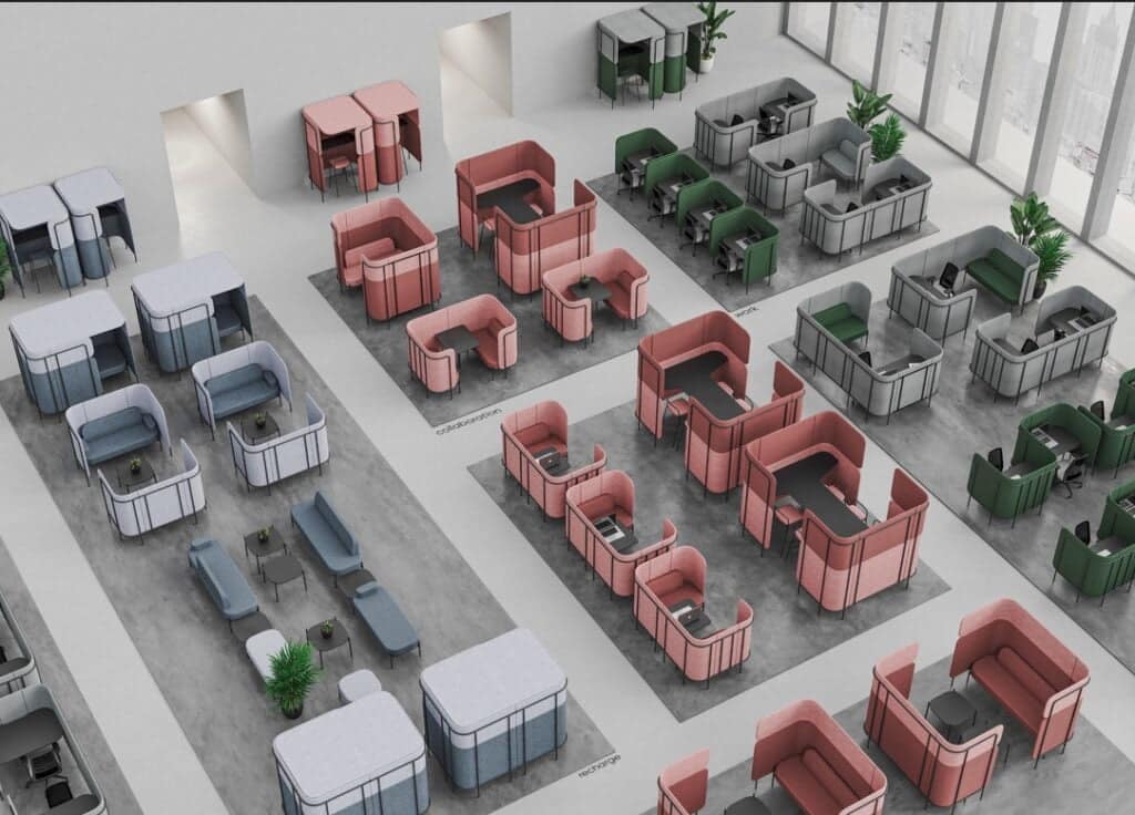 Leaf Pods And Sofas For Creating Working And Social Zones