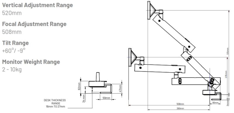 Miro Monitor Arm Provides Dynamic Support Of Monitors 2-10kg